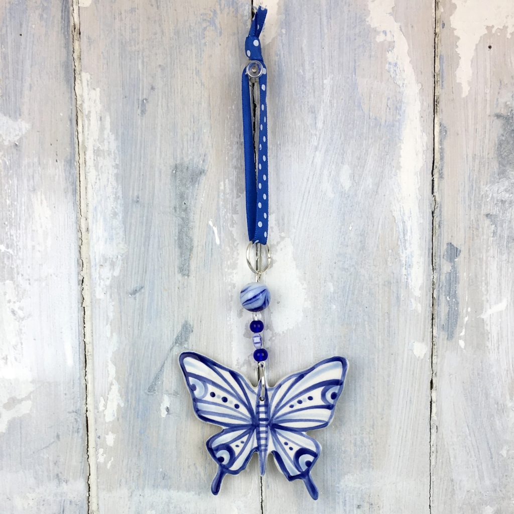 Blue Butterfly hanging decoration. Handmade in the UK