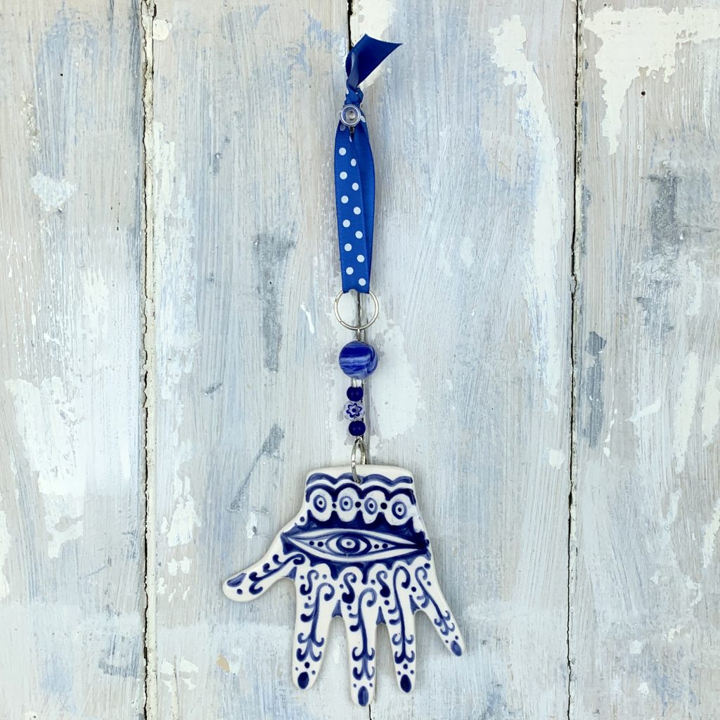 Blue Hand decoration. Handmade in the UK