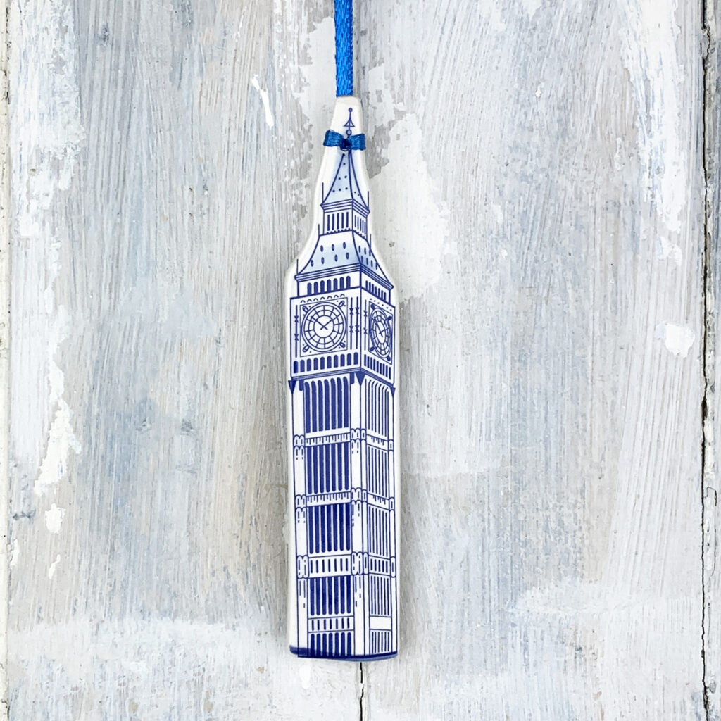 Blue Elizabeth Tower with Big Ben hanging decoration