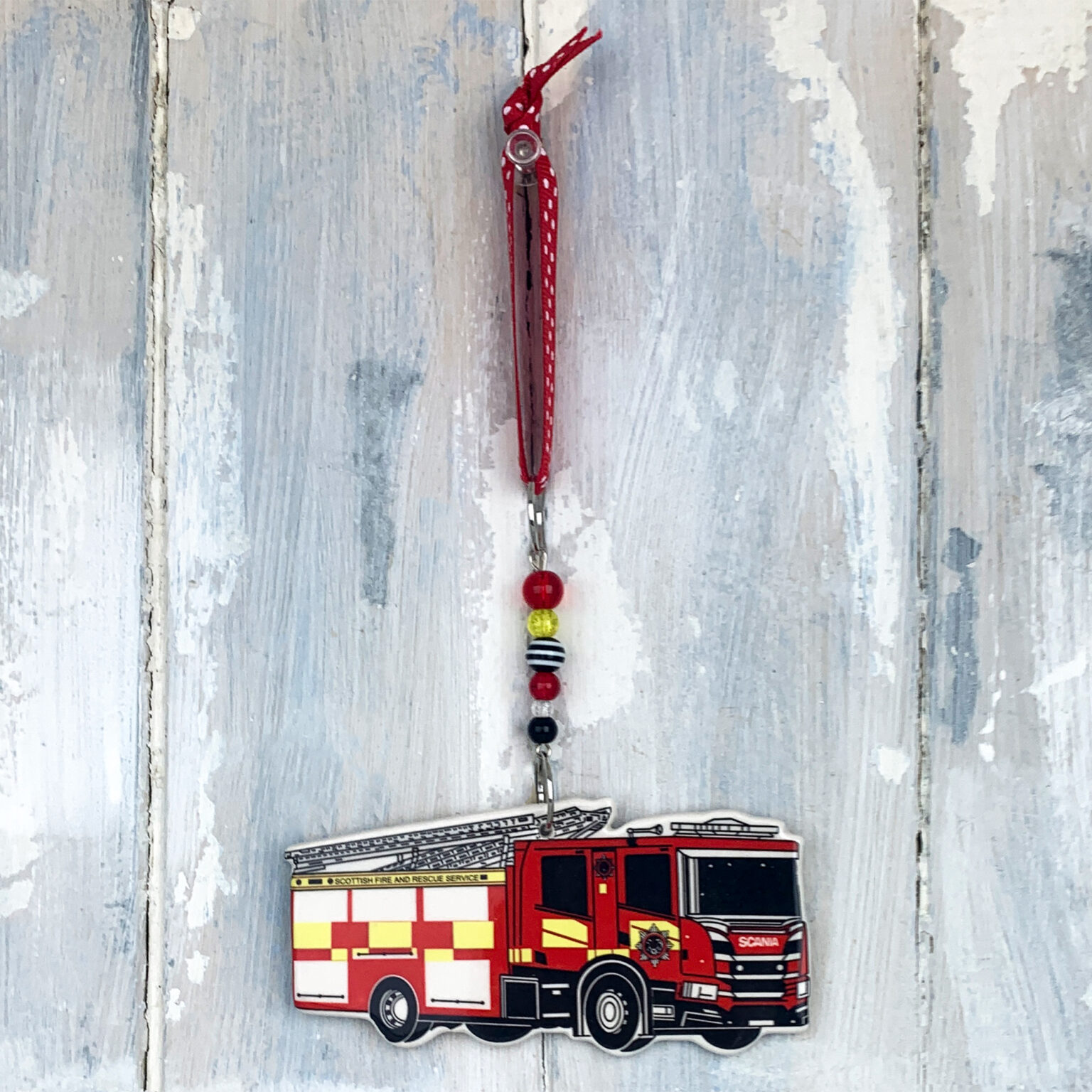 Red Scottish Fire and Rescue Service Fire Engine hanging decoration